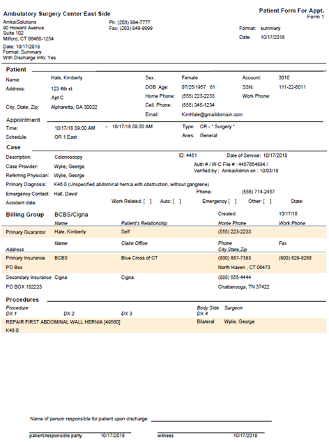 Patient Form for Appointment