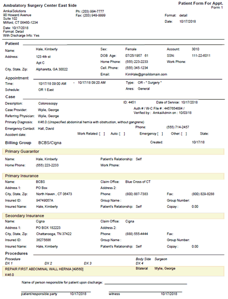 Patient Form for Appointment